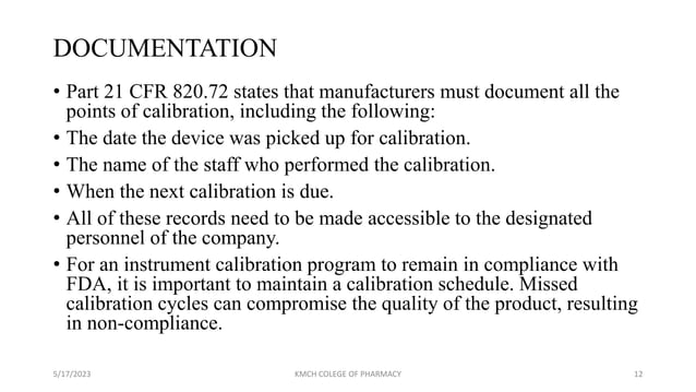 CALIBRATION PROTOCOL AS PER USFDA GUIDELINES.pptx | Pharmaceutical ...