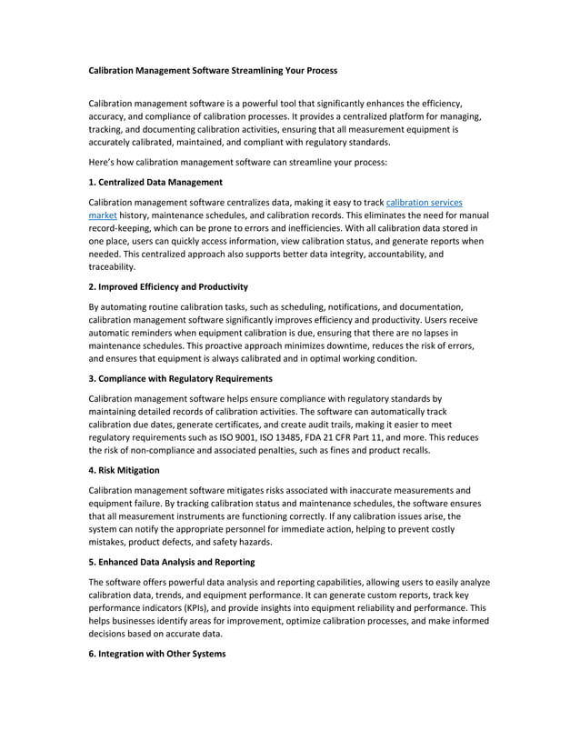 Calibration Management Software Streamlining Your Process | PDF