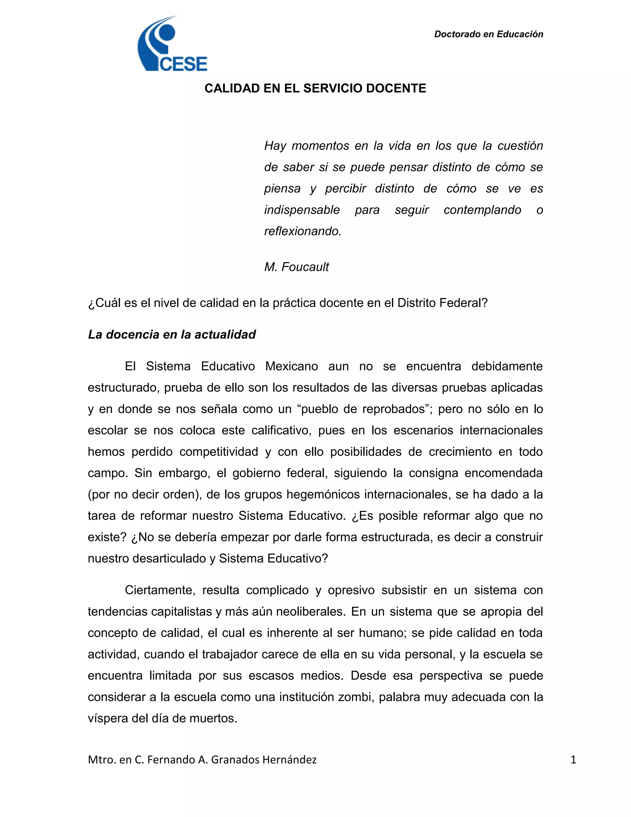 Calidad en el servicio docente | PDF