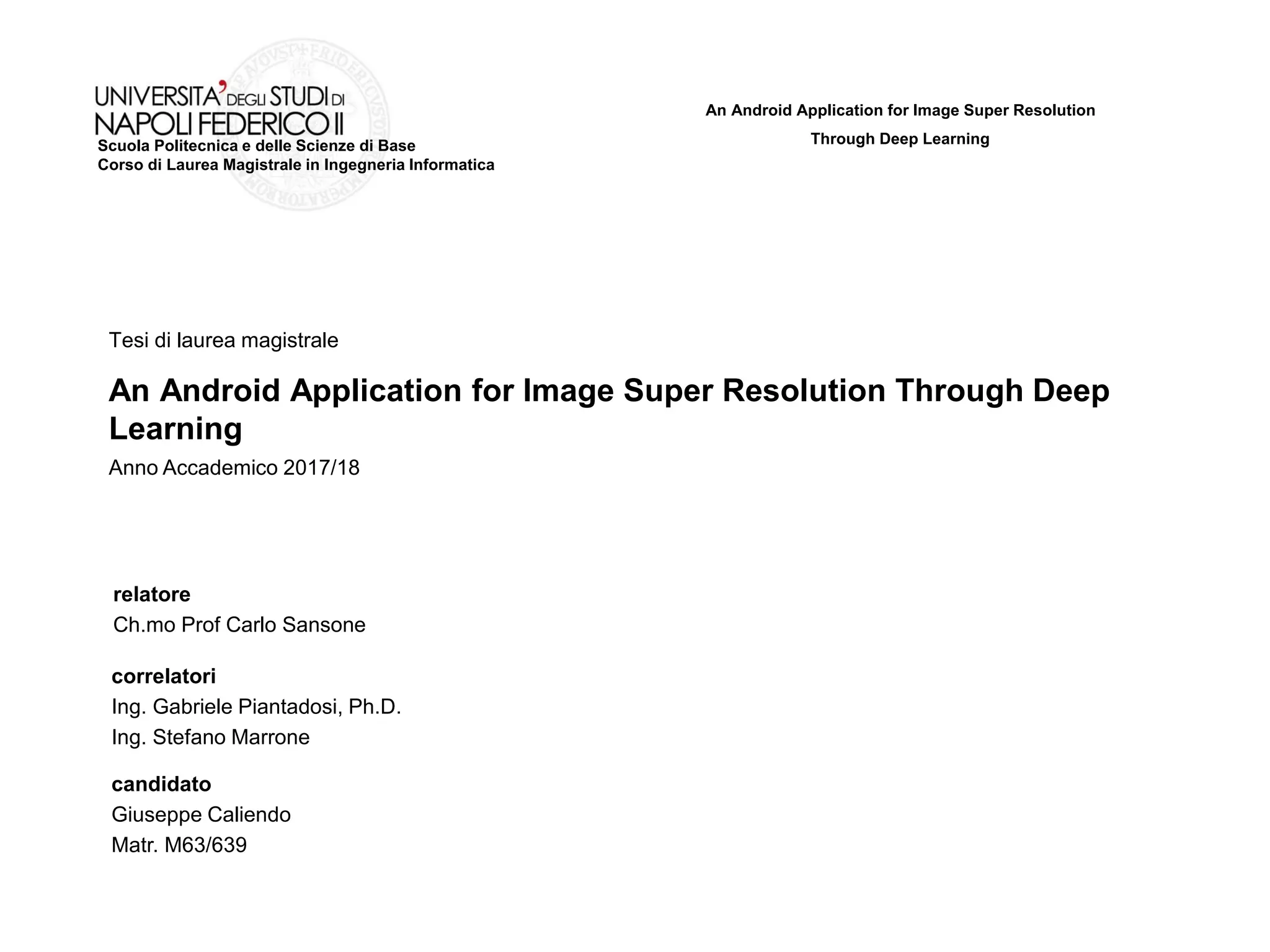 Master Thesis of Computer Engineering SuperResoluton Giuseppe Caliendo ...