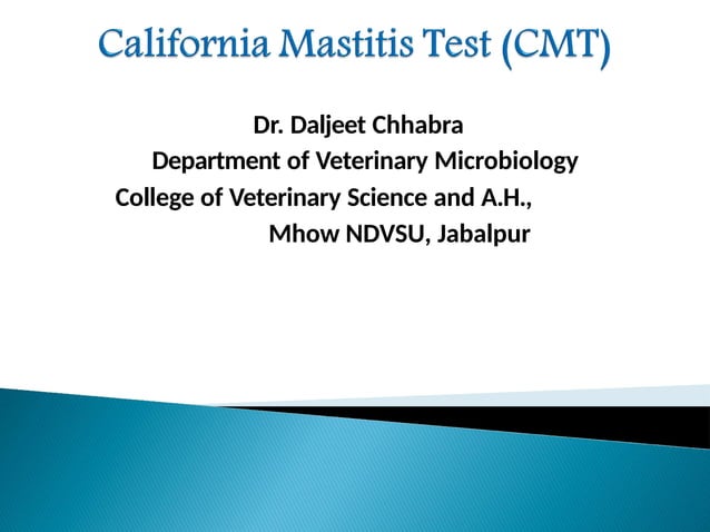 milk tests and cmt test to diagnose mastitis | PPTX