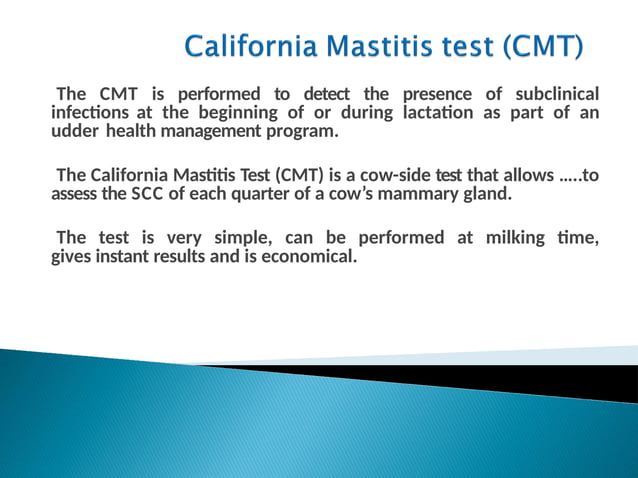 milk tests and cmt test to diagnose mastitis | PPTX