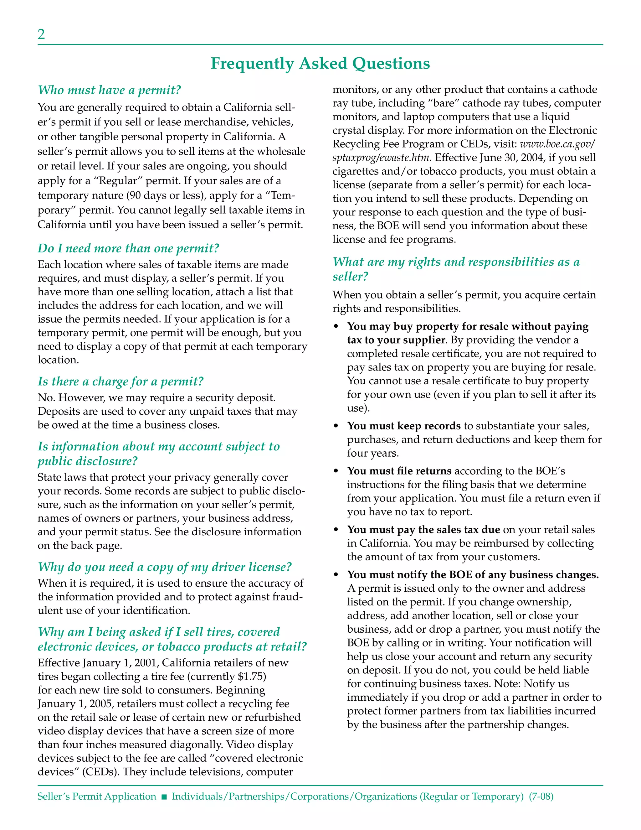 California Seller’s Permit Application | PDF