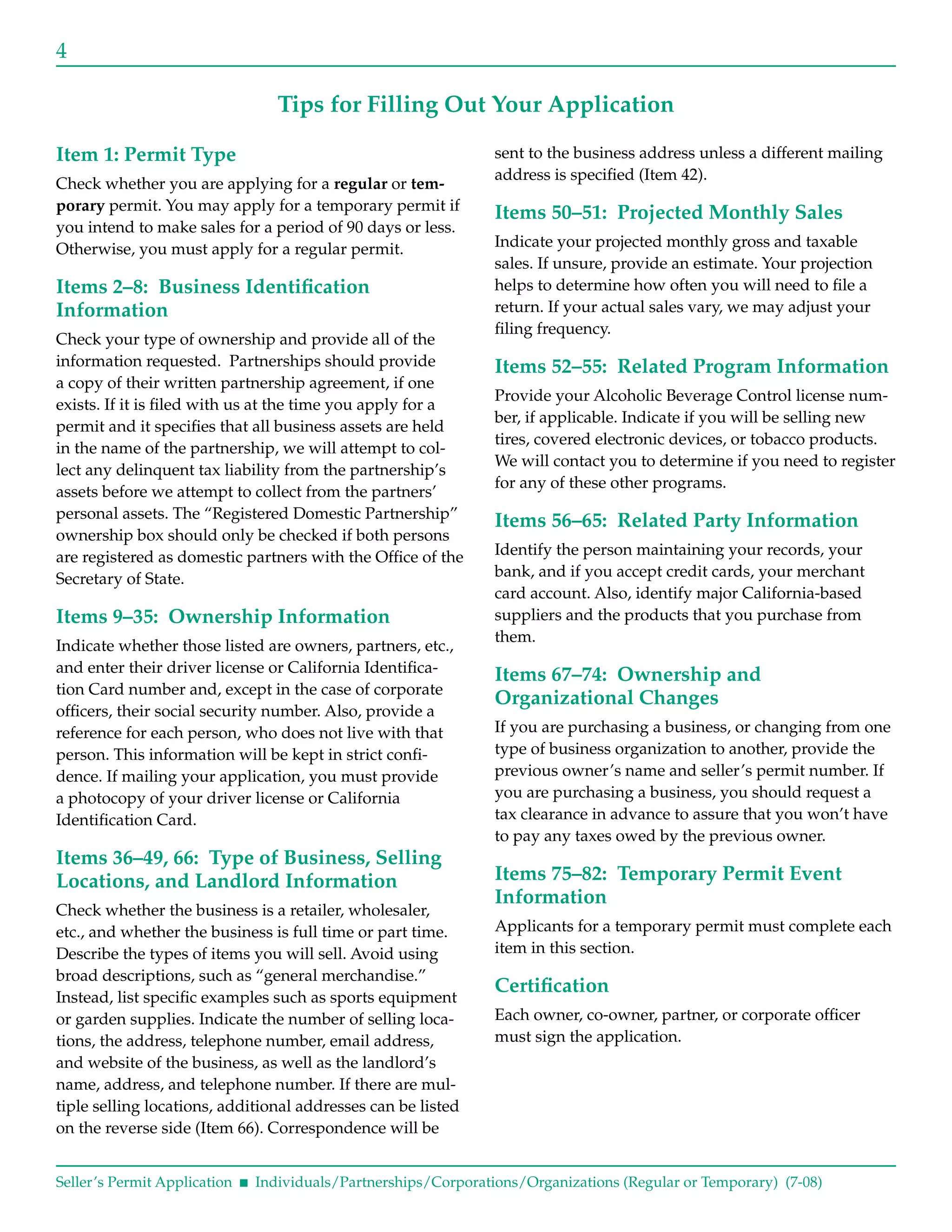 California Seller’s Permit Application | PDF