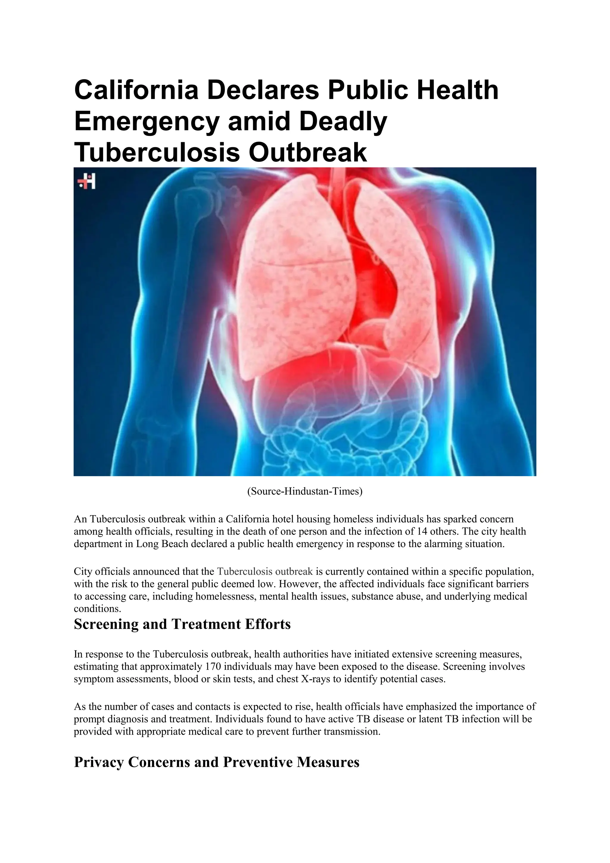 California Declares Public Health Emergency amid Deadly Tuberculosis ...