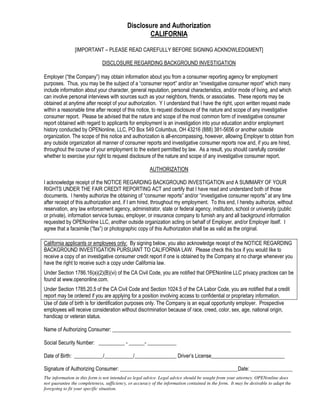 Notice Regarding Background Investigation pursuant to California Law | PDF