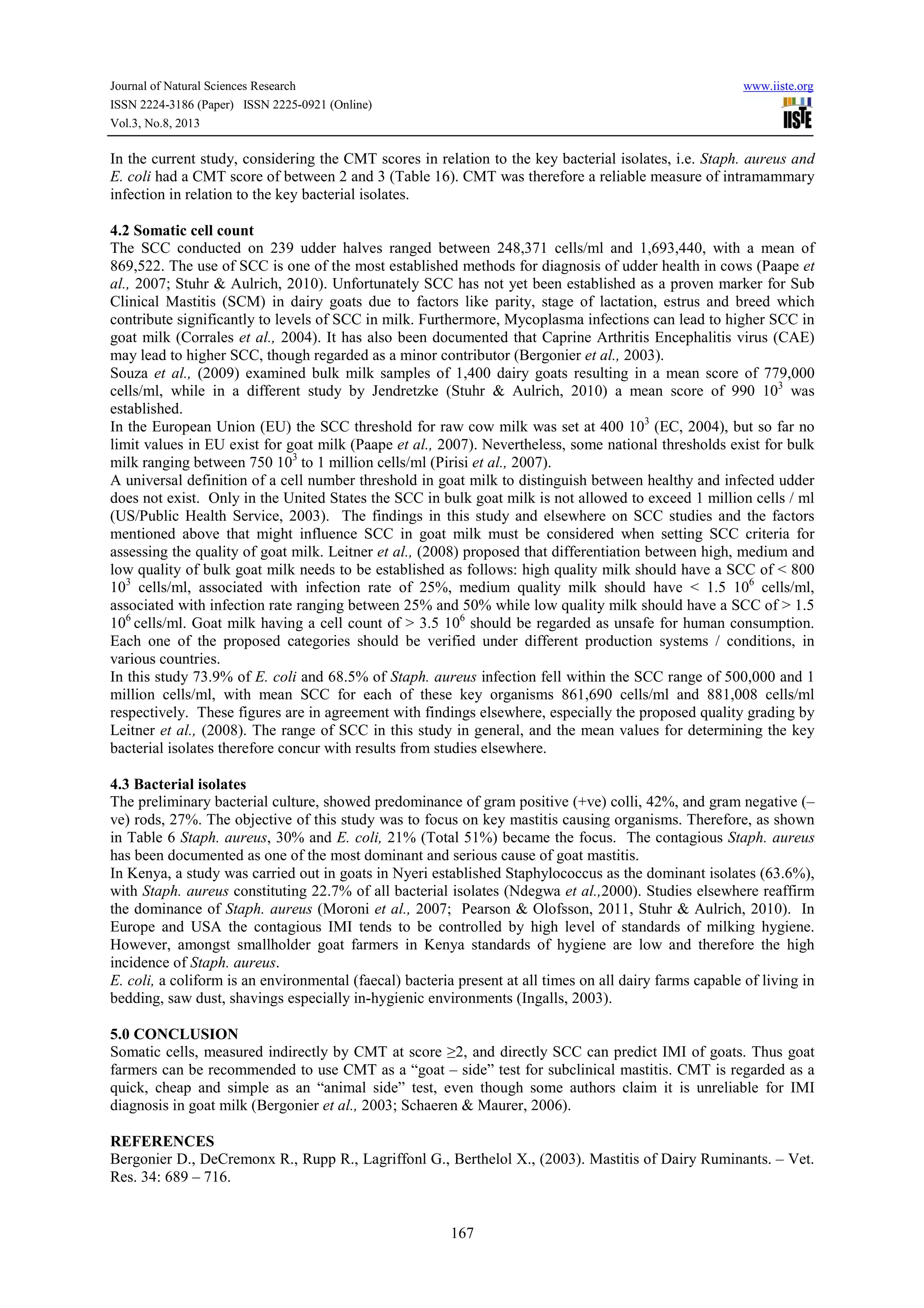 California mastitis test and somatic cell counts as indicators of ...