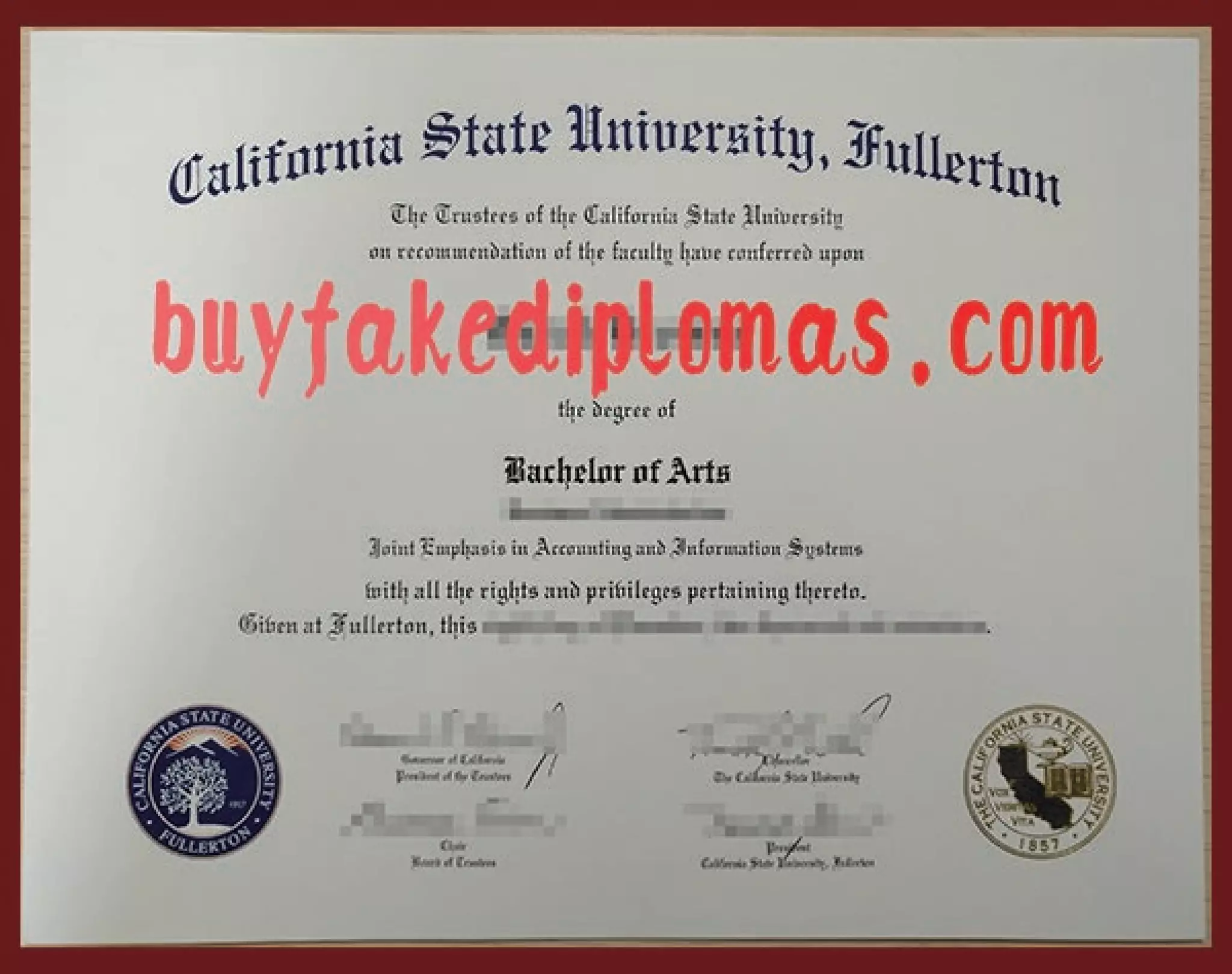 California State University Fullerton Degree form buyfakediplomas.com