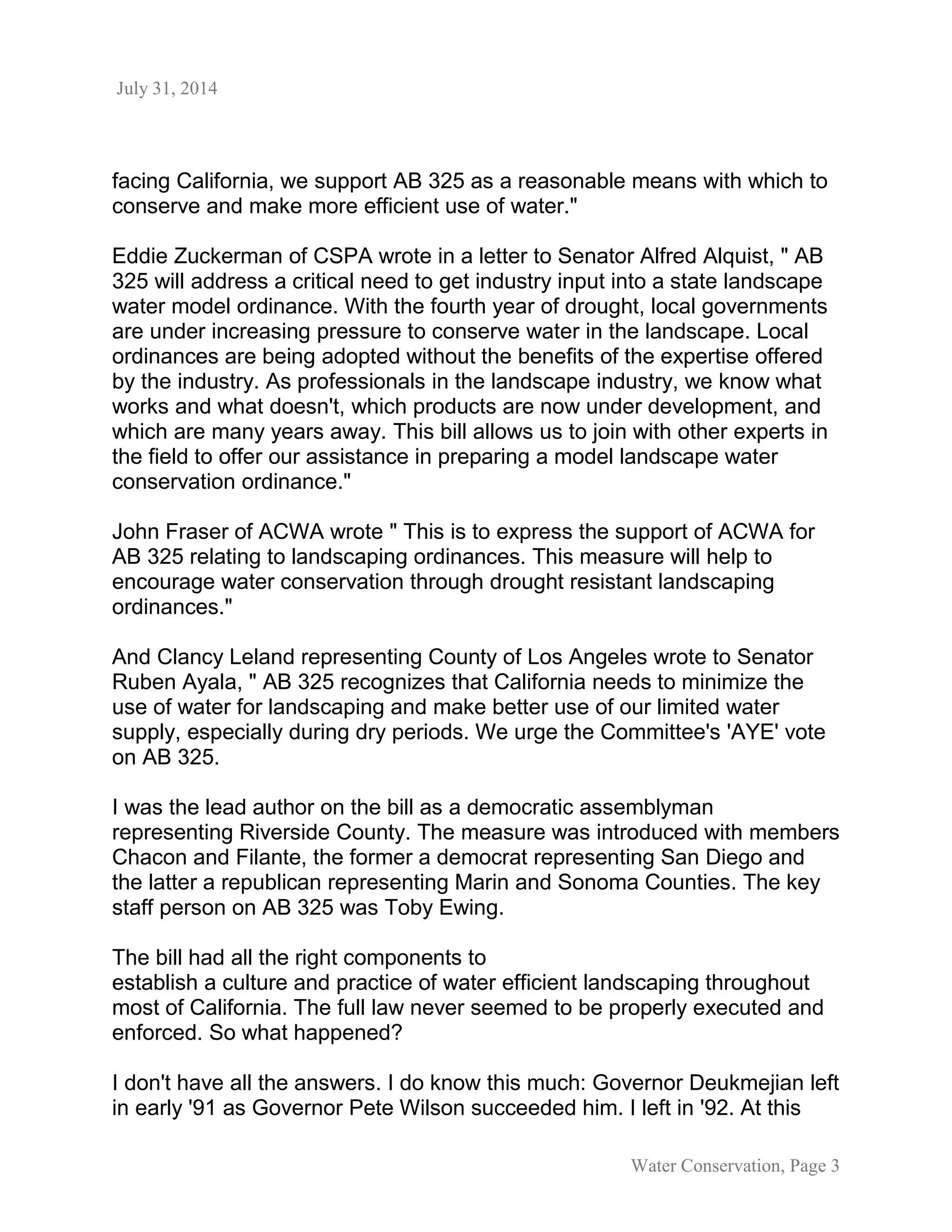 CALIFORNIA WATER CONSERVATION: WHERE'S THE LEGISLATURE AND GOVERNOR? | DOCX