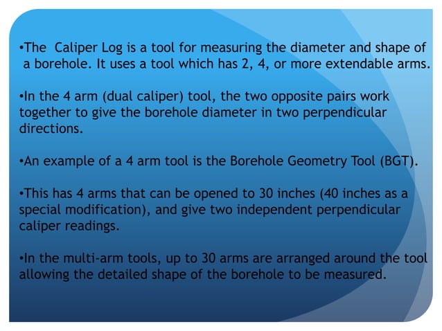 Geophysical wireline log: Caliper log | PPT