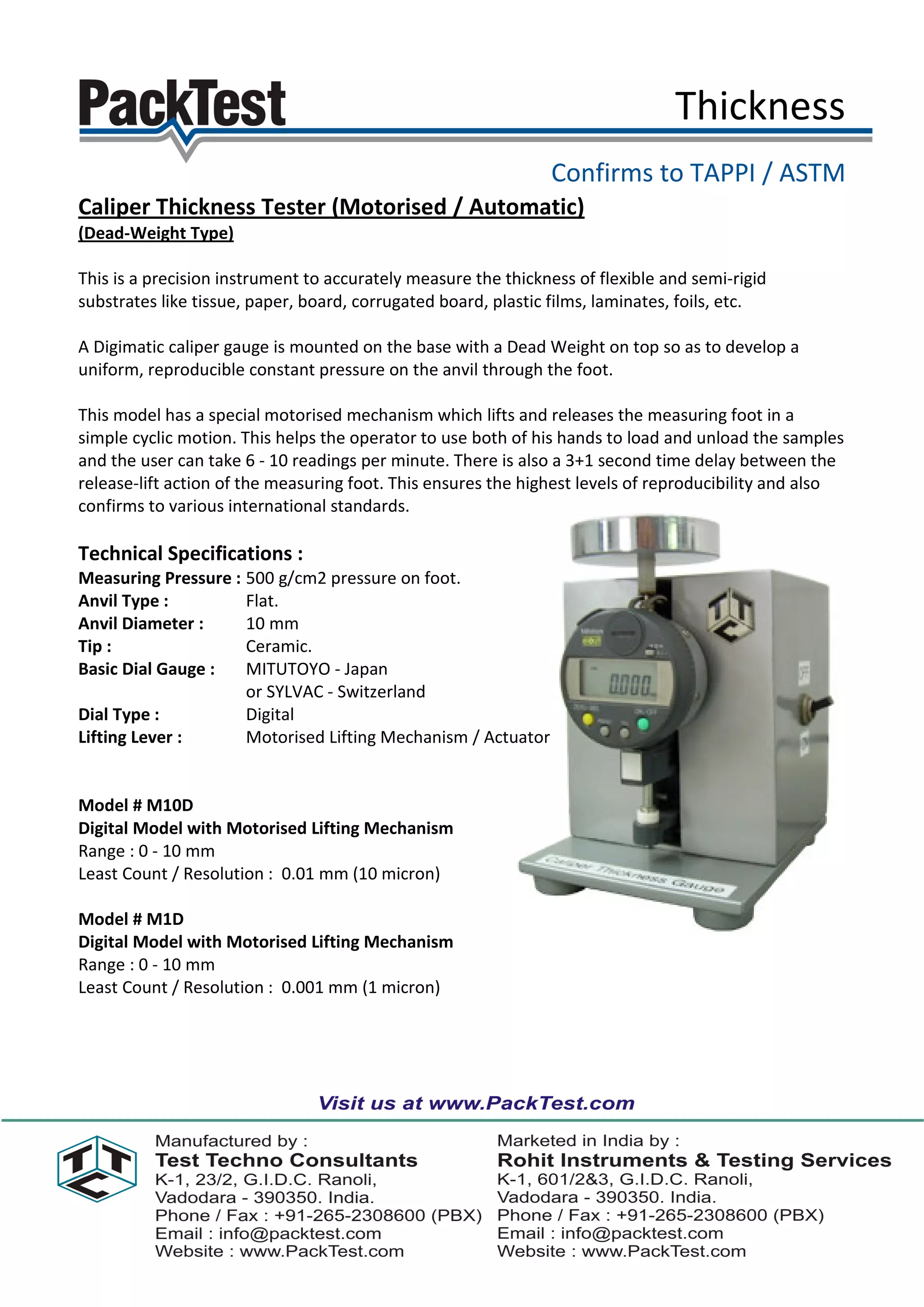 Caliper thickness gauge (motorised digital) m10 d-m1d | PDF