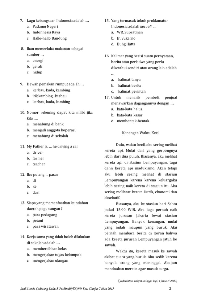 Calistung kelas 3 tahap 2 | DOCX