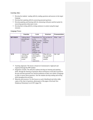 Secondary Level - Class Plan 1 | PDF