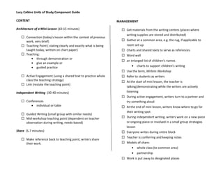 Calkins guide to lesson planning and management checklist for writing | DOC