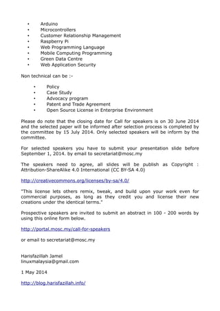 Call For Speakers Malaysia Open Source Conference 2014 (MOSCMY 2014 ...