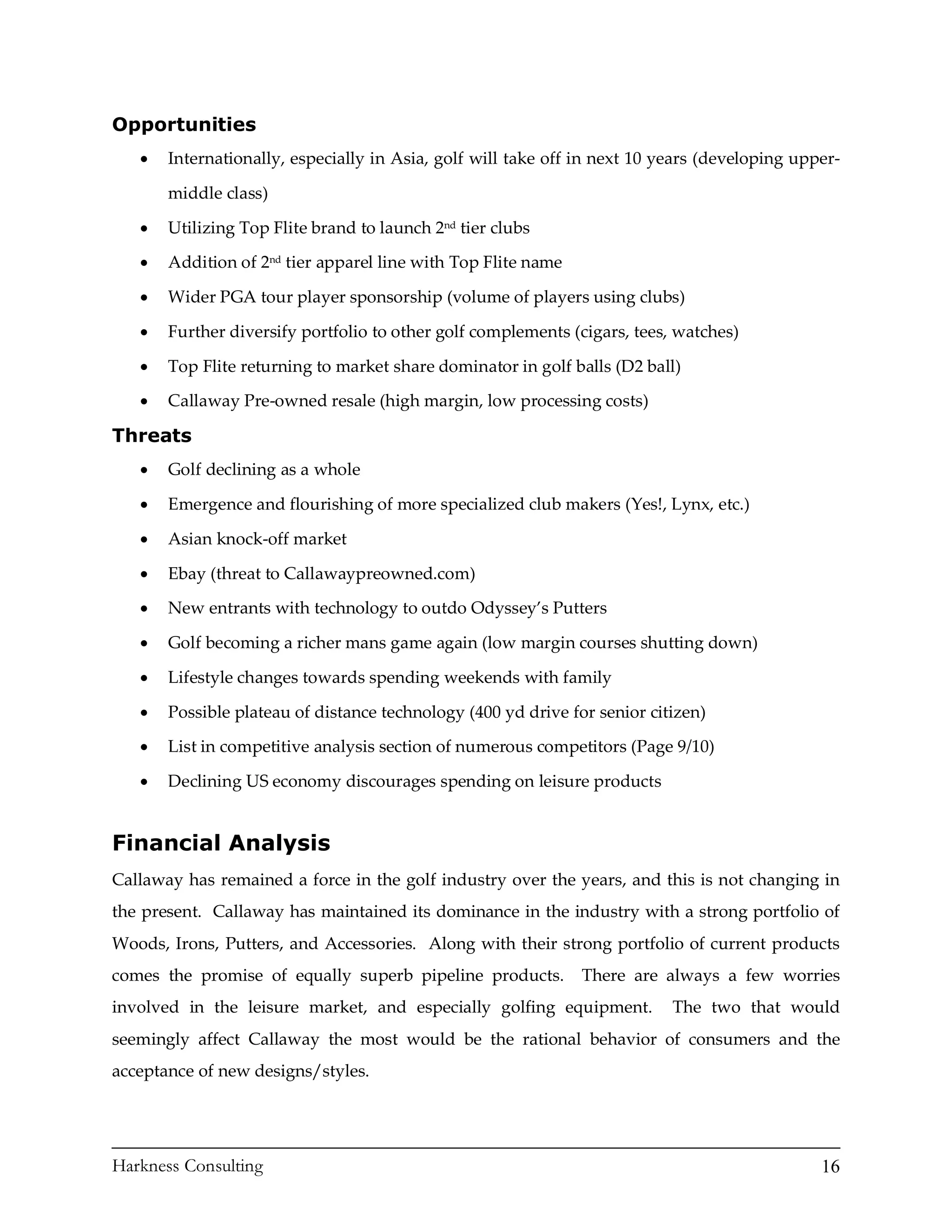 The Strategic Report for The Callaway Golf | PDF