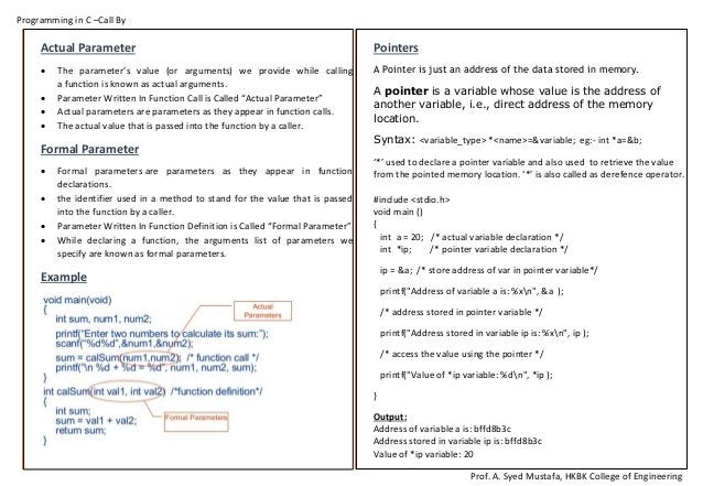 Pointers and call by value, reference, address in C | PPT