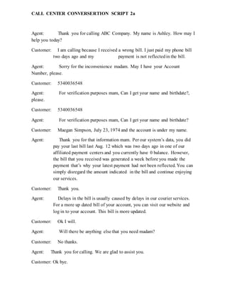 Call center mock calls script sample | DOCX