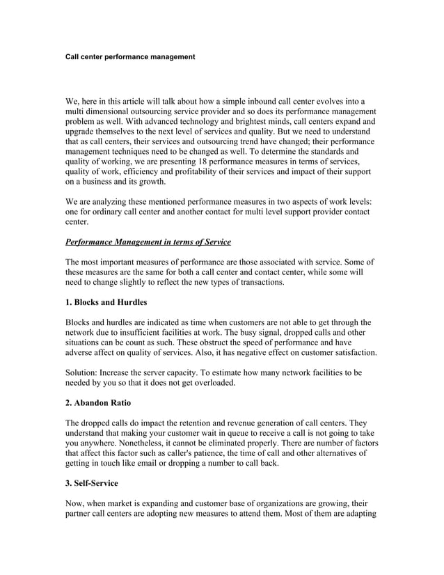 Call center performance management | PDF