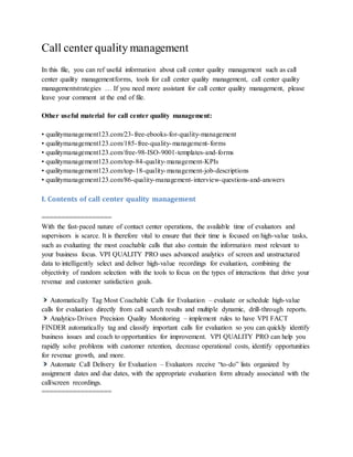 Call center quality management | DOCX