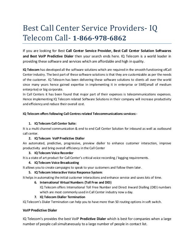 Call Center Service Providers- IQ Telecom