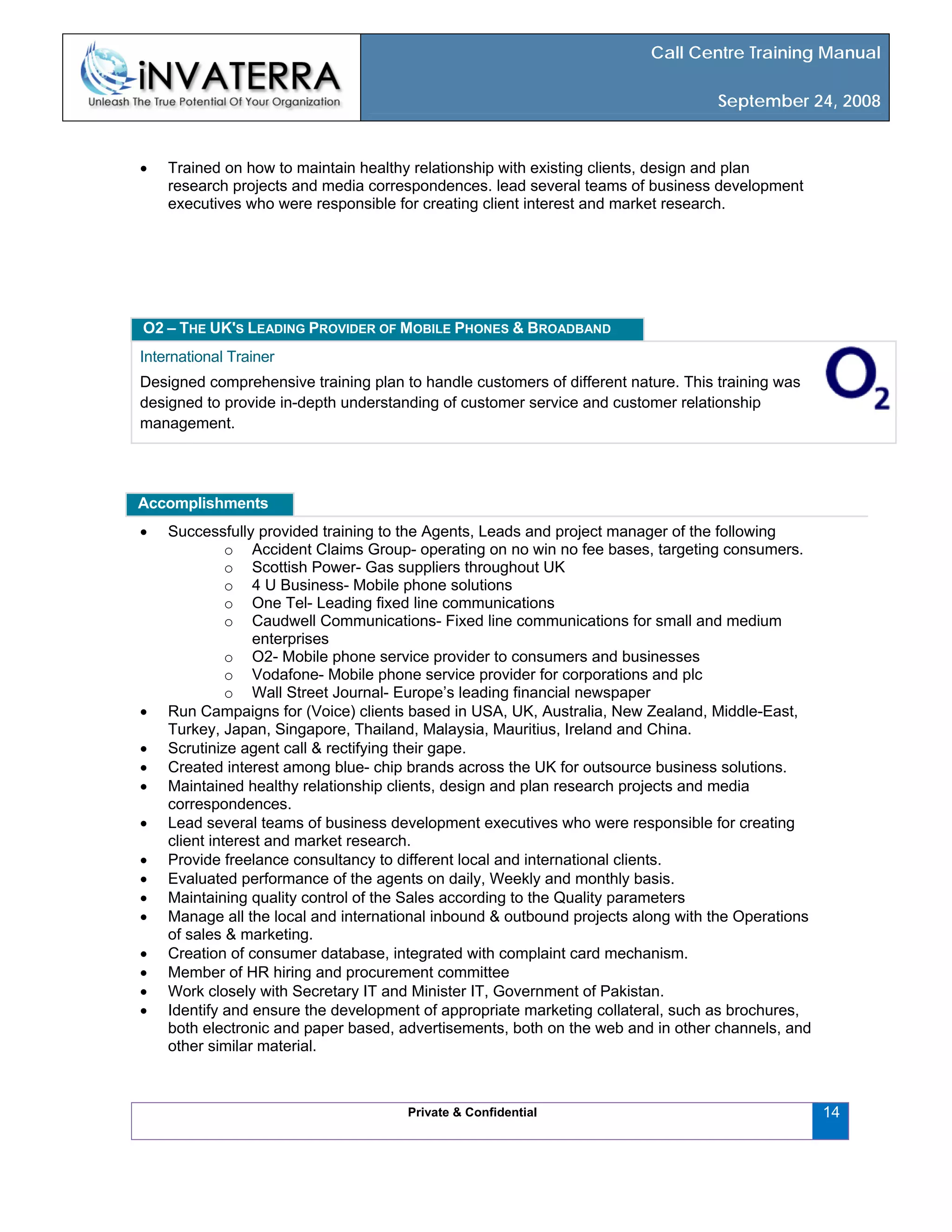 Call centre training manual | PDF