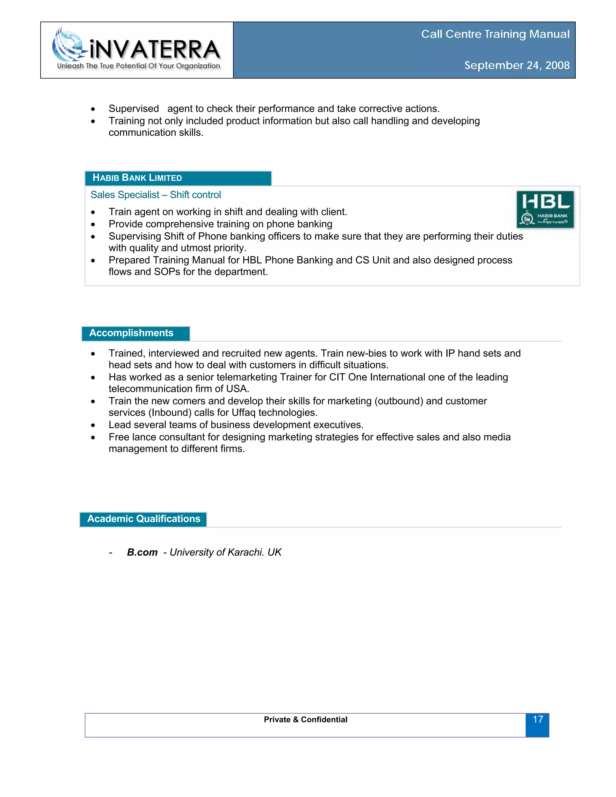 Call centre training manual | PDF