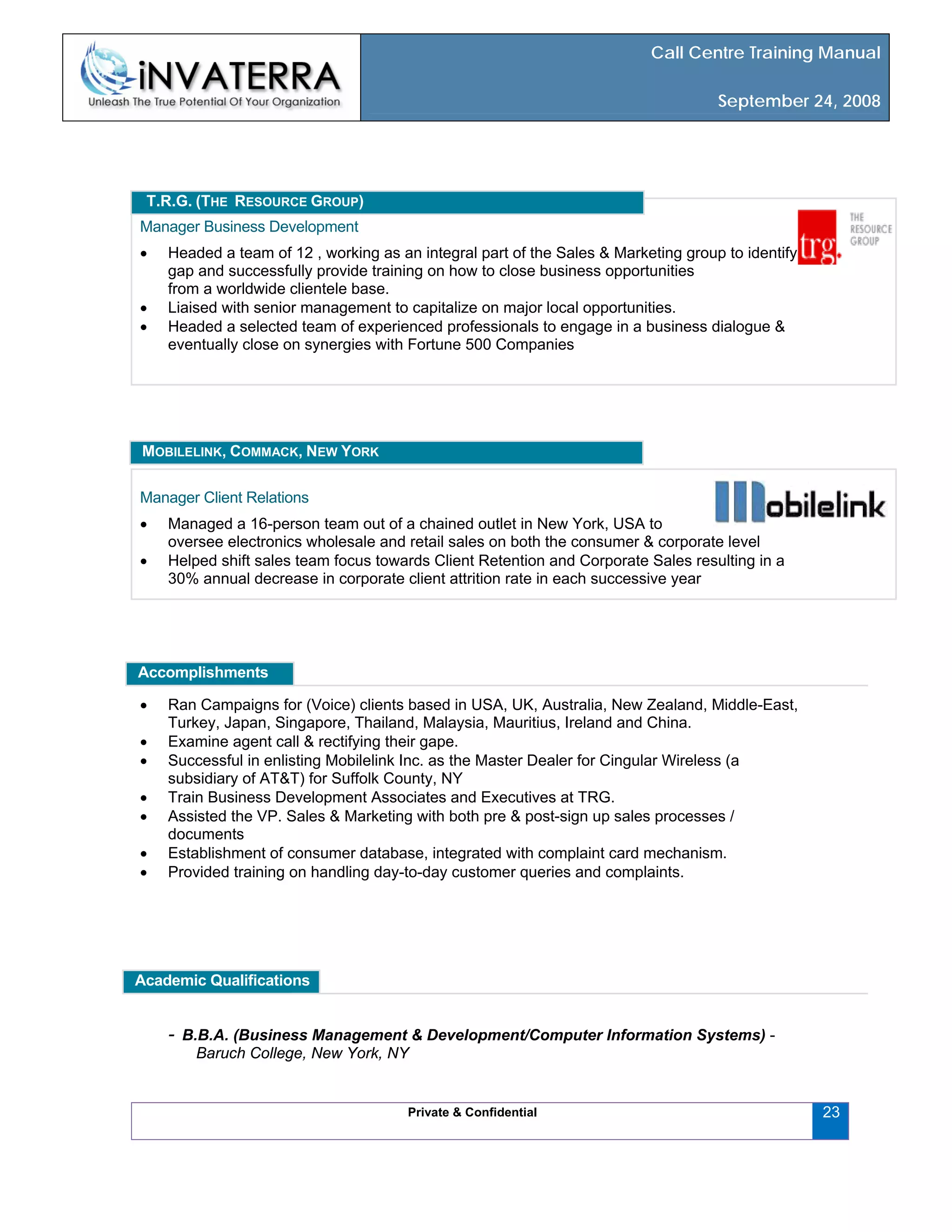 Call centre training manual | PDF