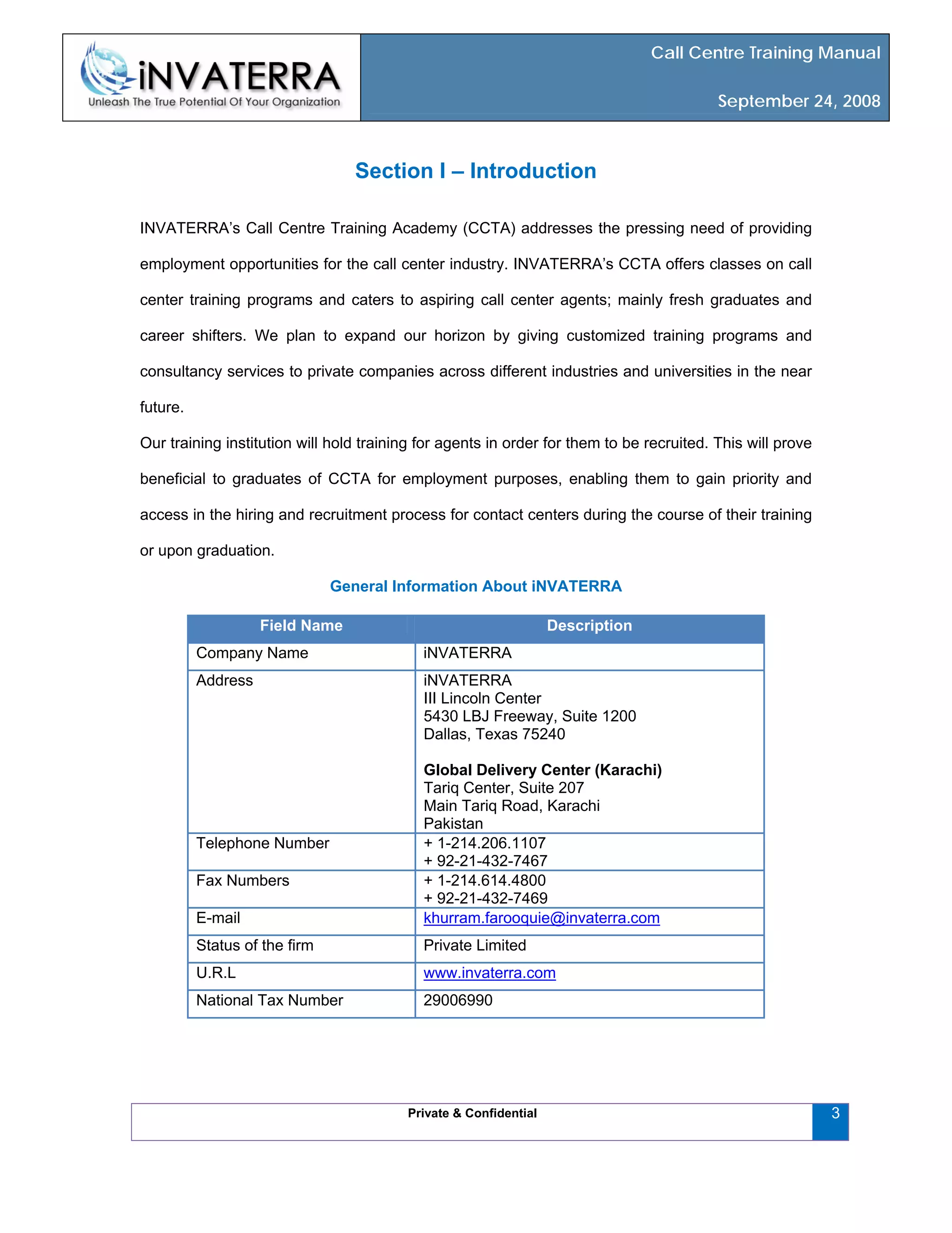 Call centre training manual | PDF