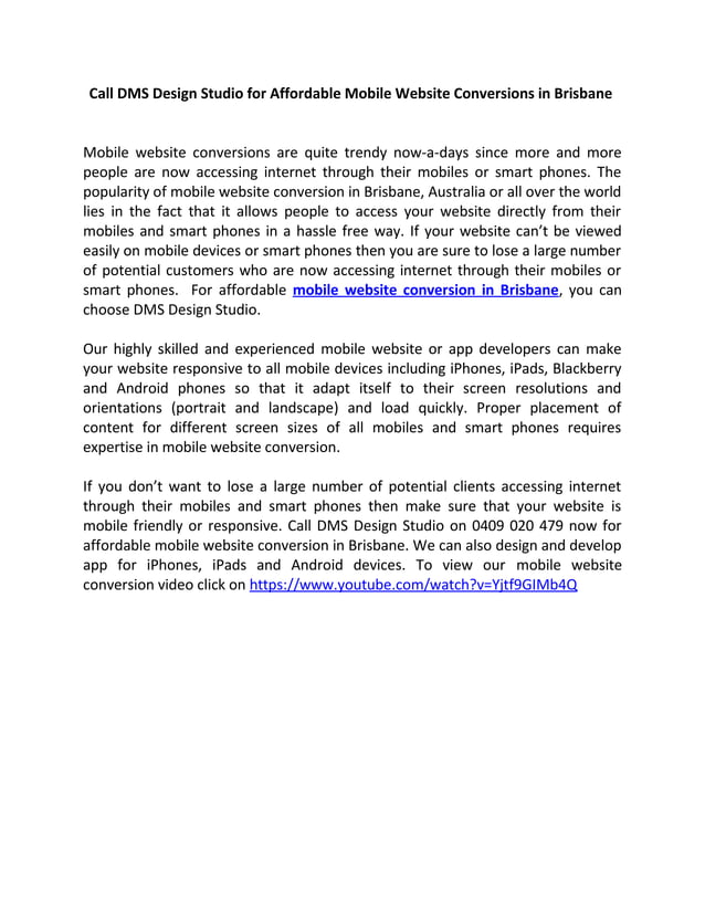 Call DMS Design Studio for Affordable Mobile Website Conversions in ...