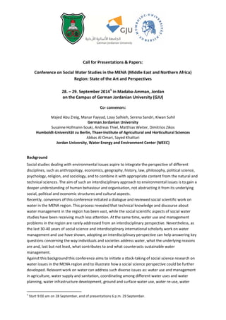 Conference on Social Water Studies in the MENA Region: State of the Art ...