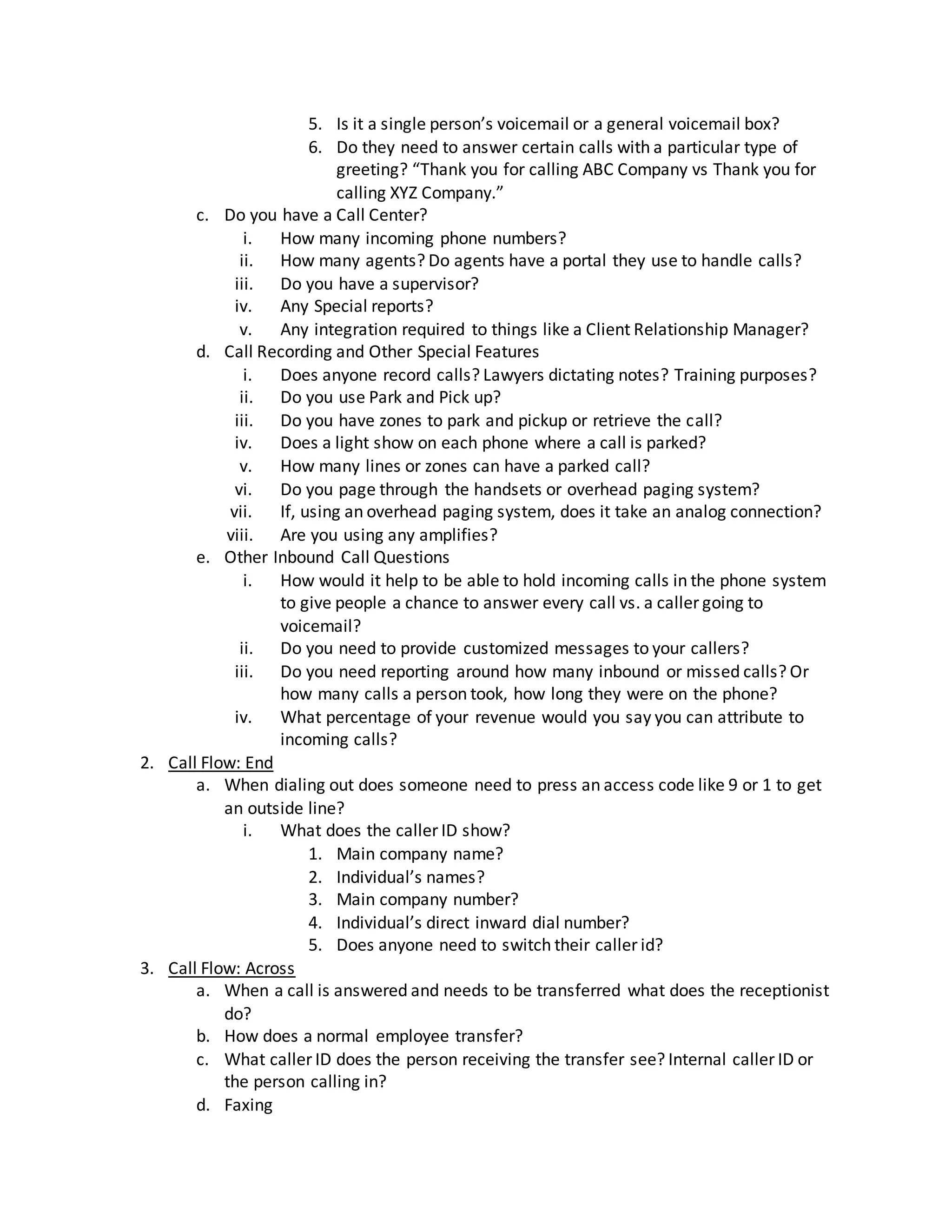 Call Flow Questions Guide (template) | DOCX | Phone Services | Home ...