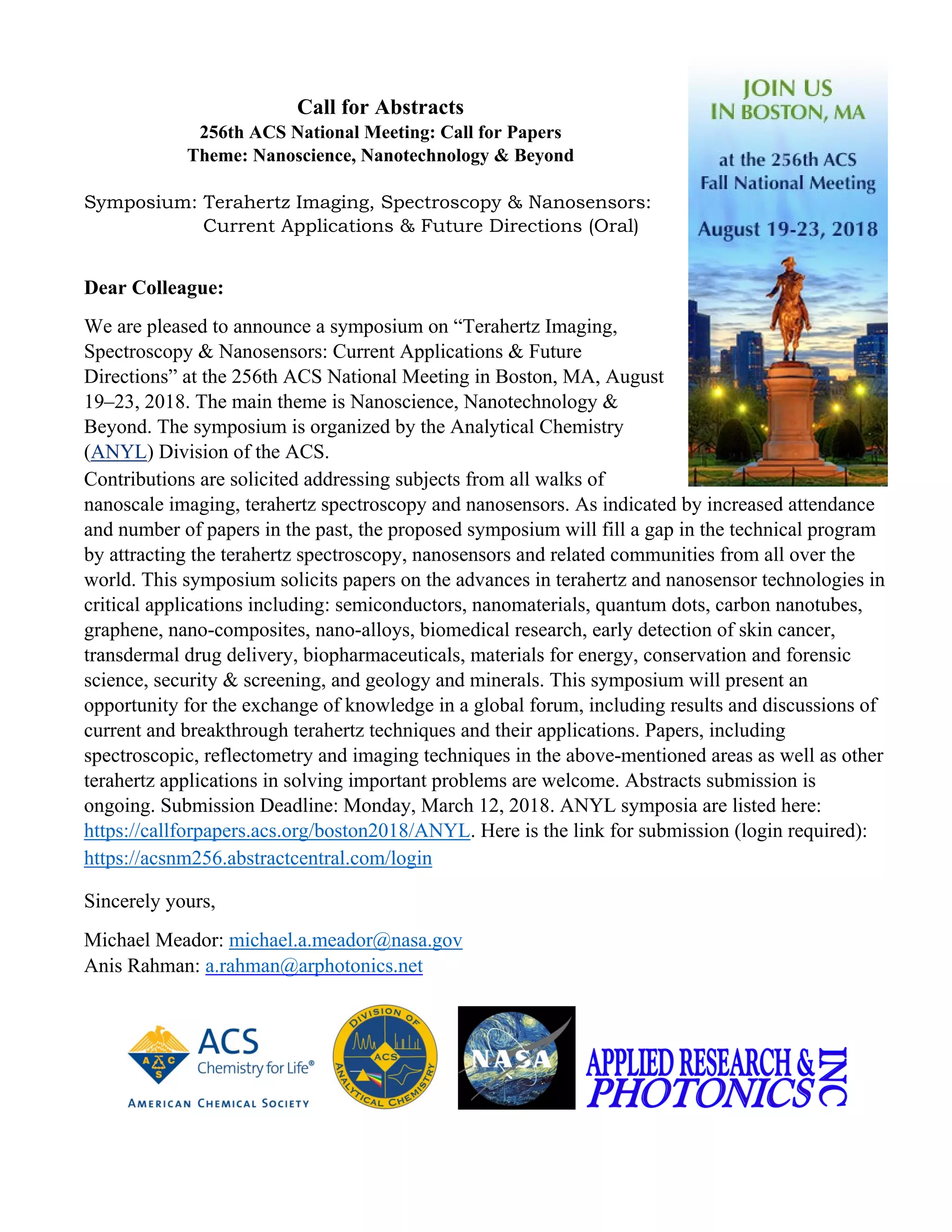 Call for abstracts acs anyl 2018 terahertz symposium_mm_final | PDF