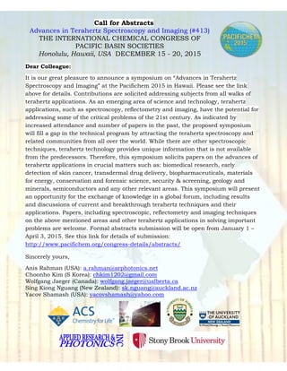 Call for abstracts pacifichem 2015 terahertz symposium | PDF