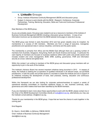 IBCM - Call for cooperation and volunteers | PDF