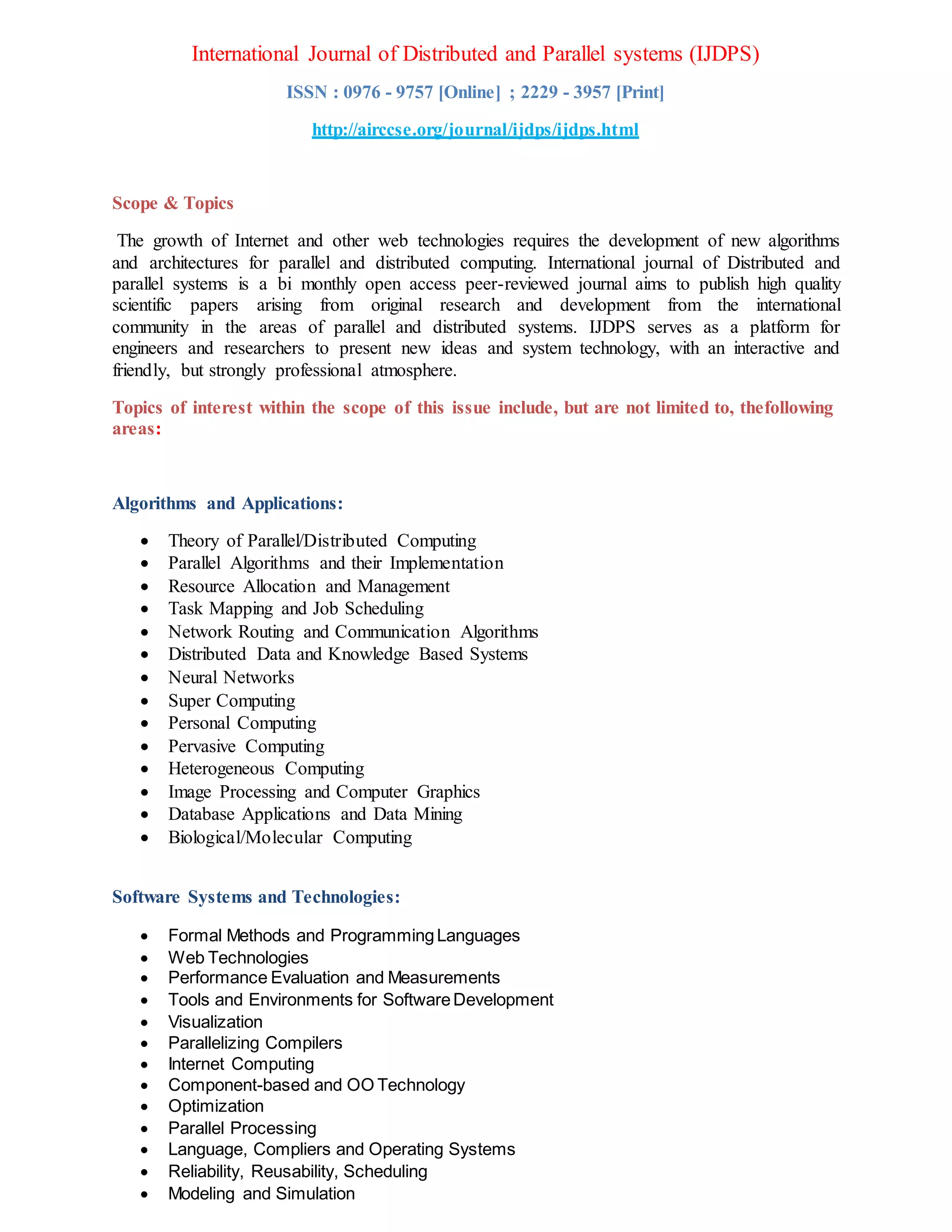 International Journal of Distributed and Parallel systems (IJDPS) | DOCX