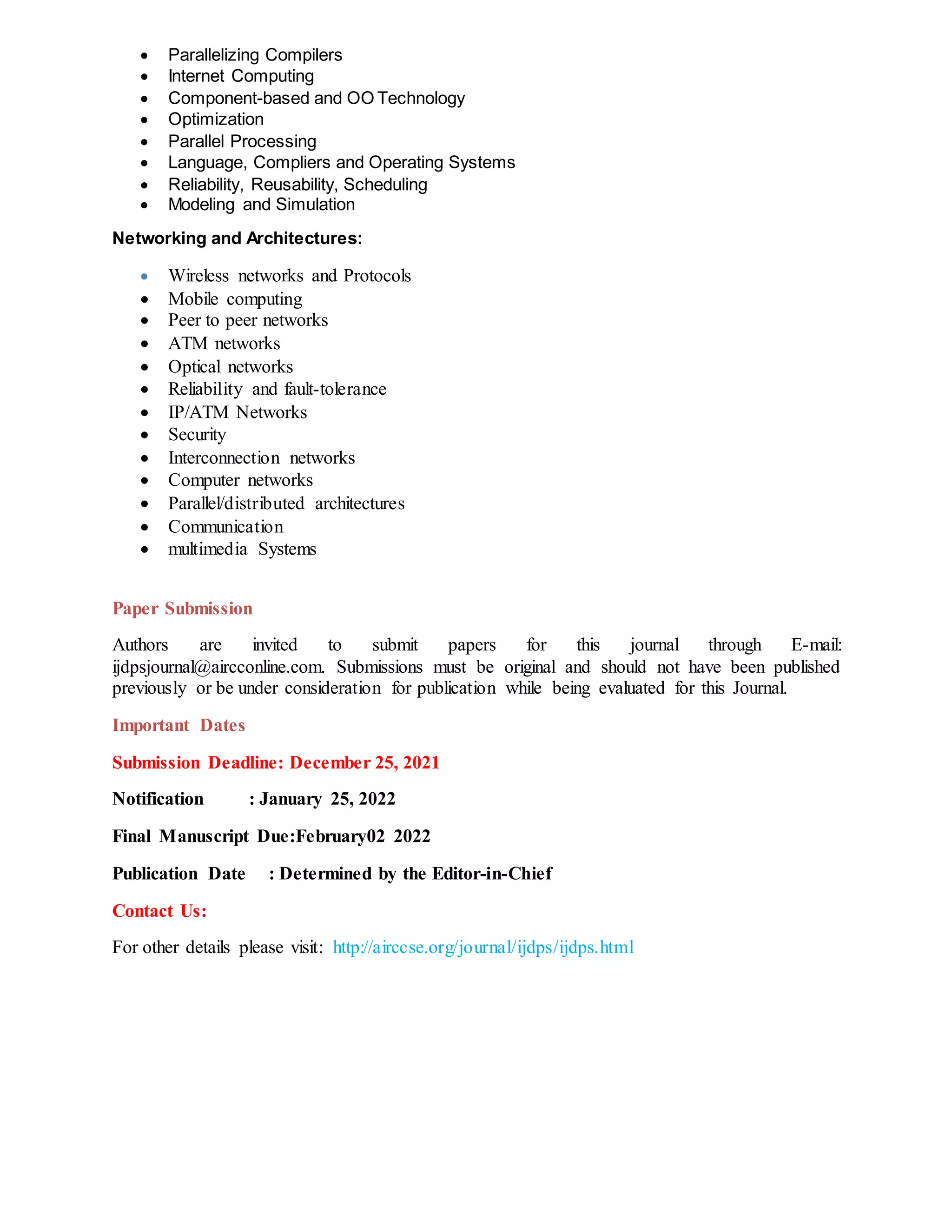 International Journal of Distributed and Parallel systems (IJDPS) | PDF