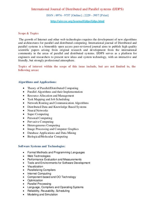 Call_for_paper_International Journal of Distributed and Parallel Systems (IJDPS) | PDF