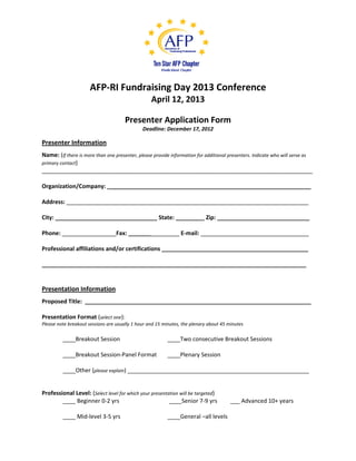 Call for Presenters - AFPRI 2013 | PDF