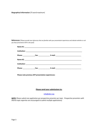 Call for Presenters - AFPRI 2013 | PDF