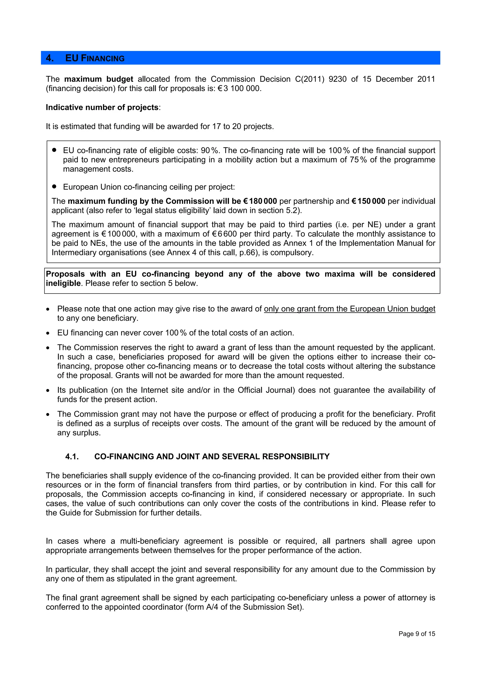 Erasmus for Young Entrepreneur - Call for proposals | PDF