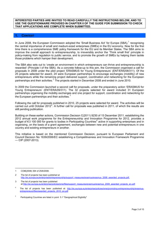 Erasmus for Young Entrepreneur - Call for proposals | PDF