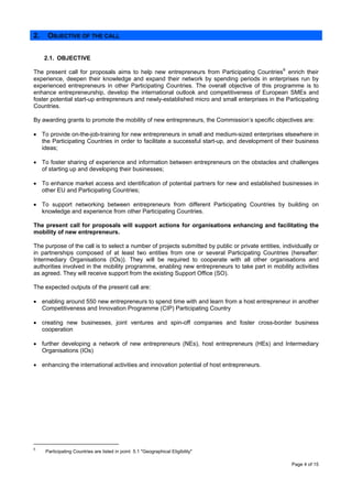 Erasmus for Young Entrepreneur - Call for proposals | PDF