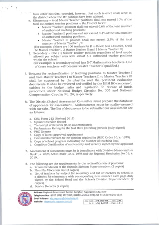 CALL FOR SUBMISSION OF DOCUMENTS FOR RECLASSIFICATION OF MASTER TEACHER ...