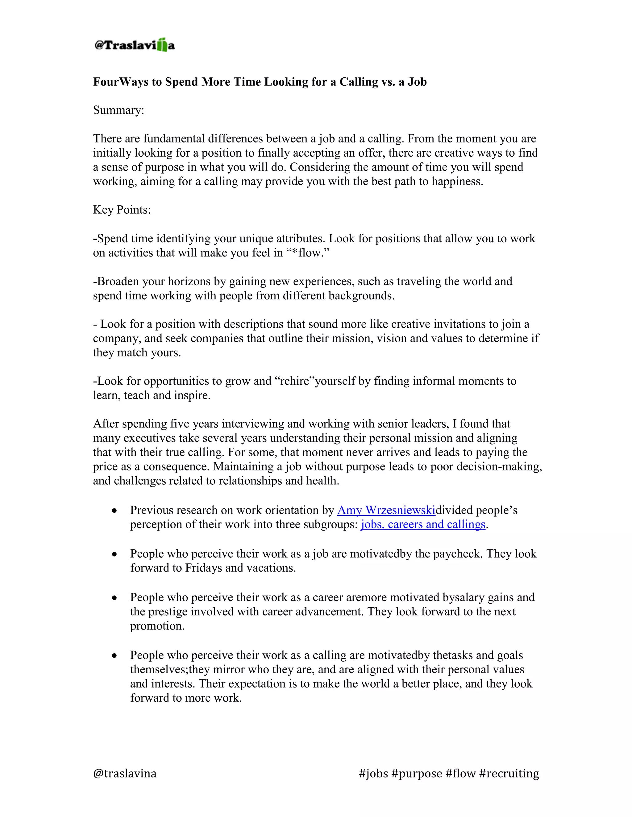 Calling vs Job | DOCX