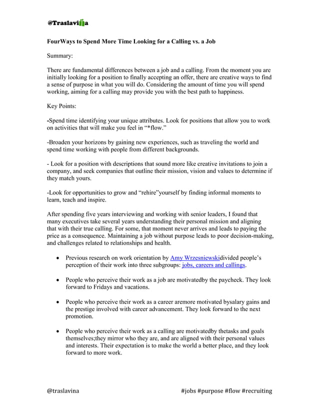 Calling vs Job | PDF