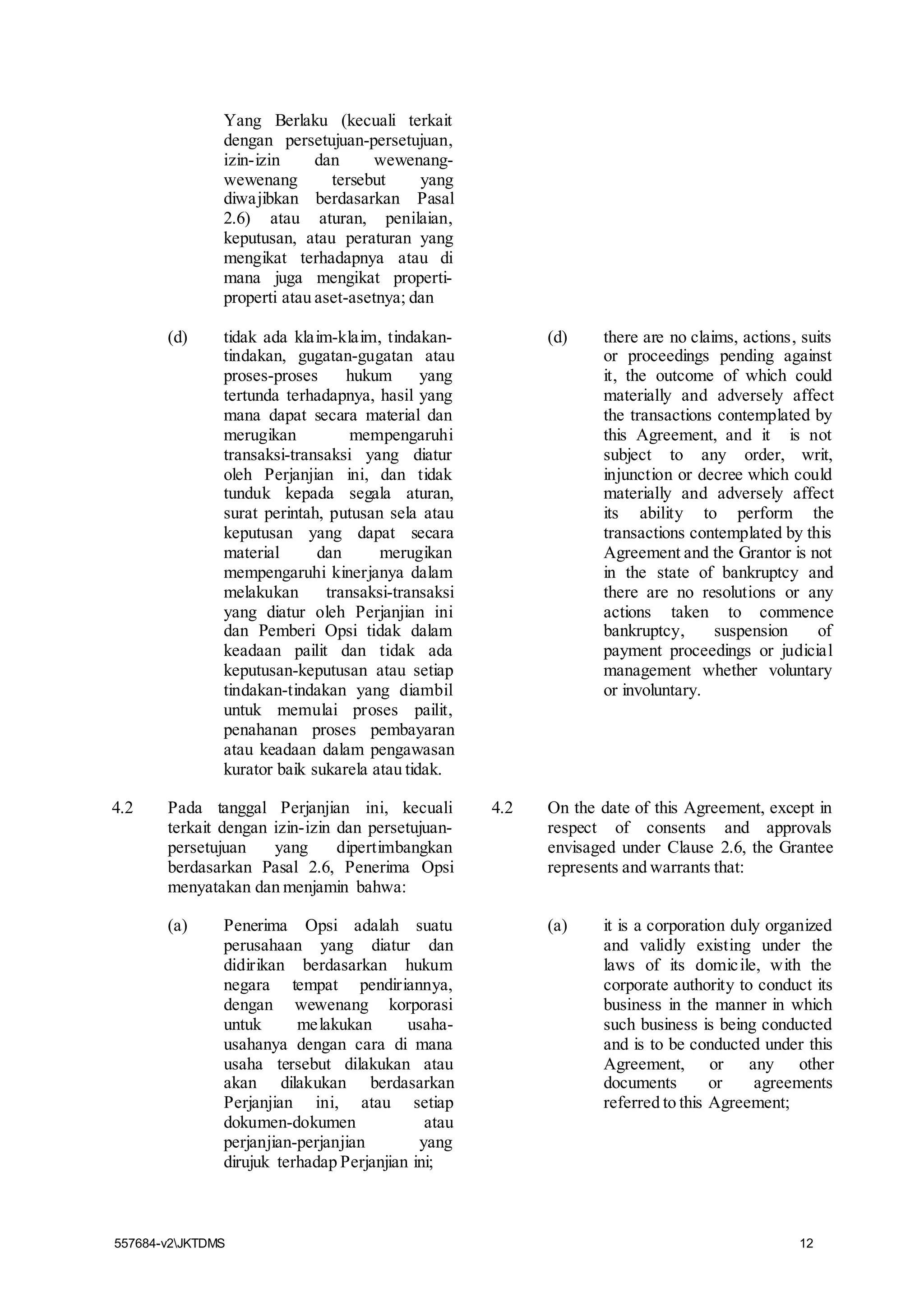 Perjanjian Opsi Beli - Call option agreement_Bilingual (Beli Perjanjian ...