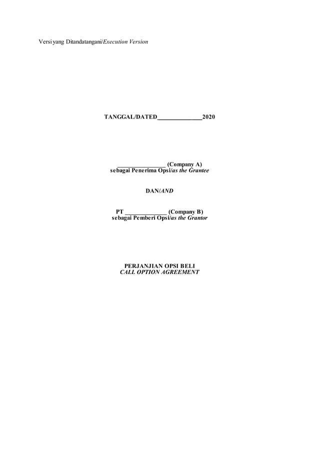 Perjanjian Opsi Beli - Call option agreement_Bilingual (Beli Perjanjian ...