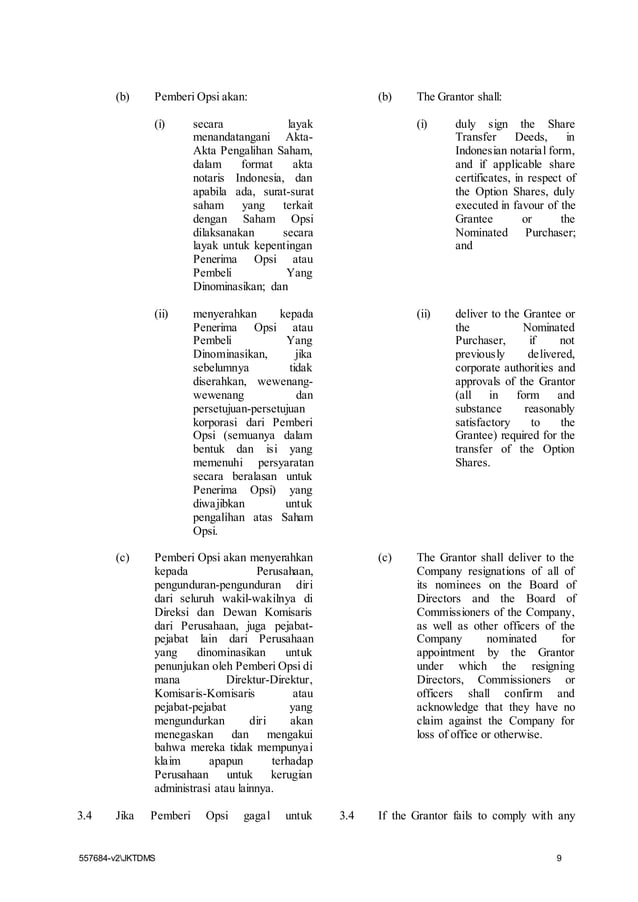 Perjanjian Opsi Beli - Call option agreement_Bilingual (Beli Perjanjian ...