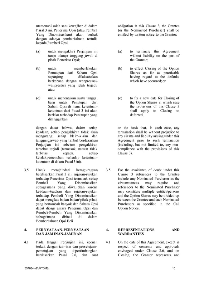 Perjanjian Opsi Beli - Call option agreement_Bilingual (Beli Perjanjian ...